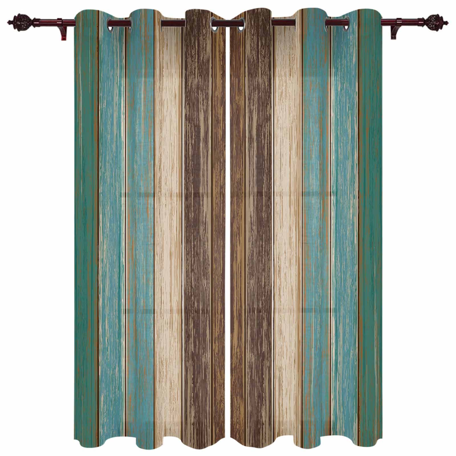 Green Retro Wood Grain Curtains for Living Room Window Curtain for ...
