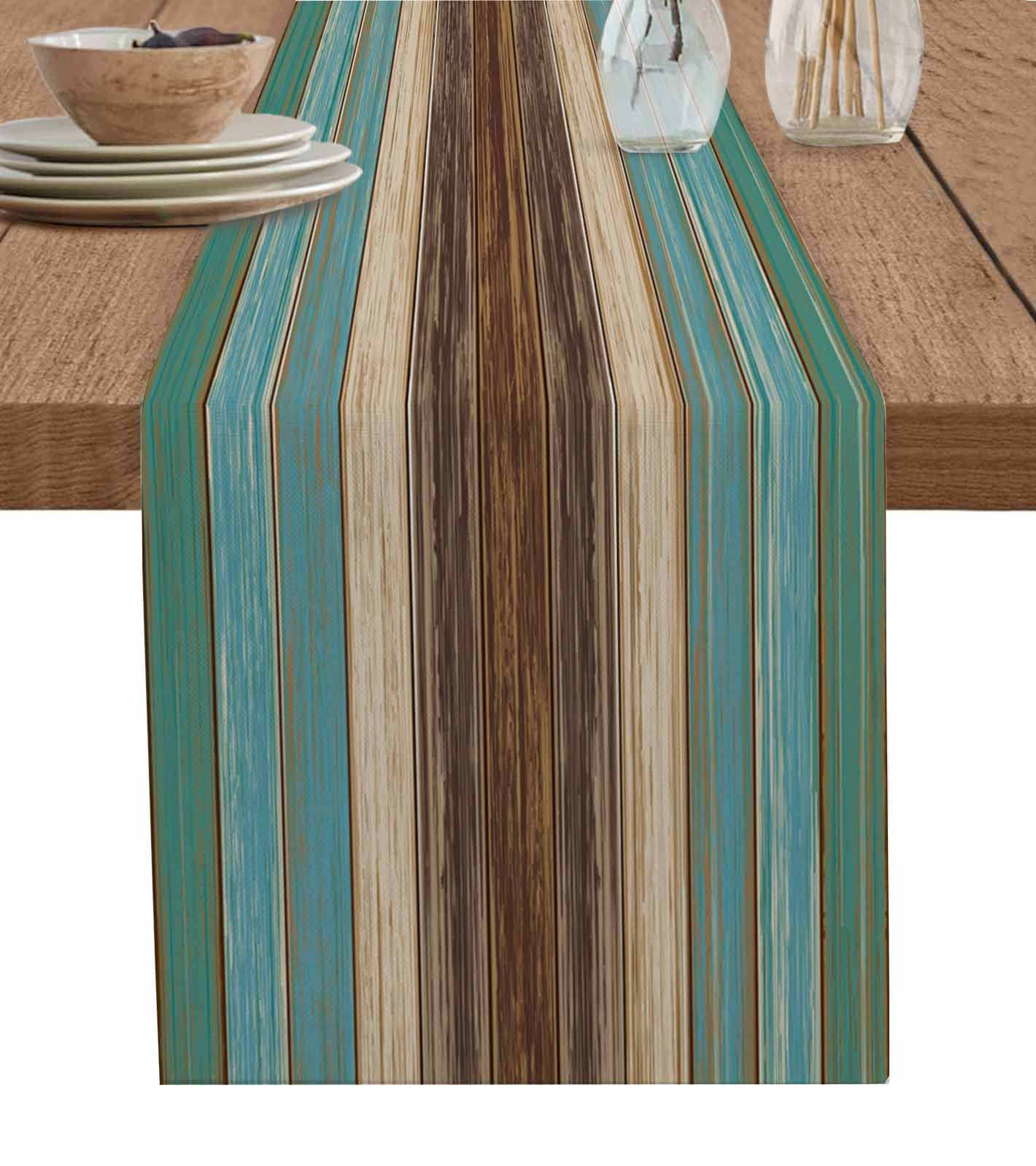 Green Retro Wood Grain Table Runner Wedding r Table Runner Holiday ...