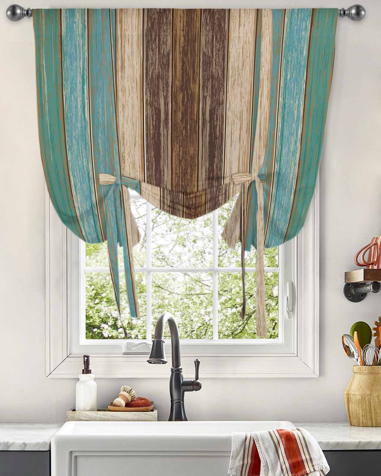 Green Retro Wood Grain Window Curtain for Living Room Home Decor Blinds ...