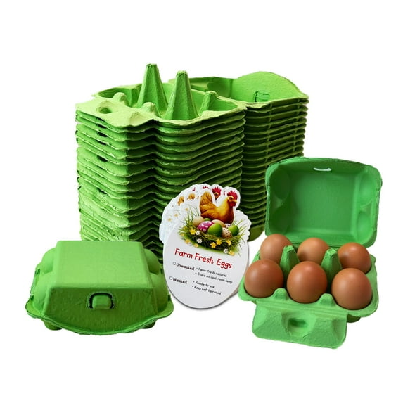 Green Reusable Egg Cartons, 20 Pack Half Dozen Paper Pulp Containers ...