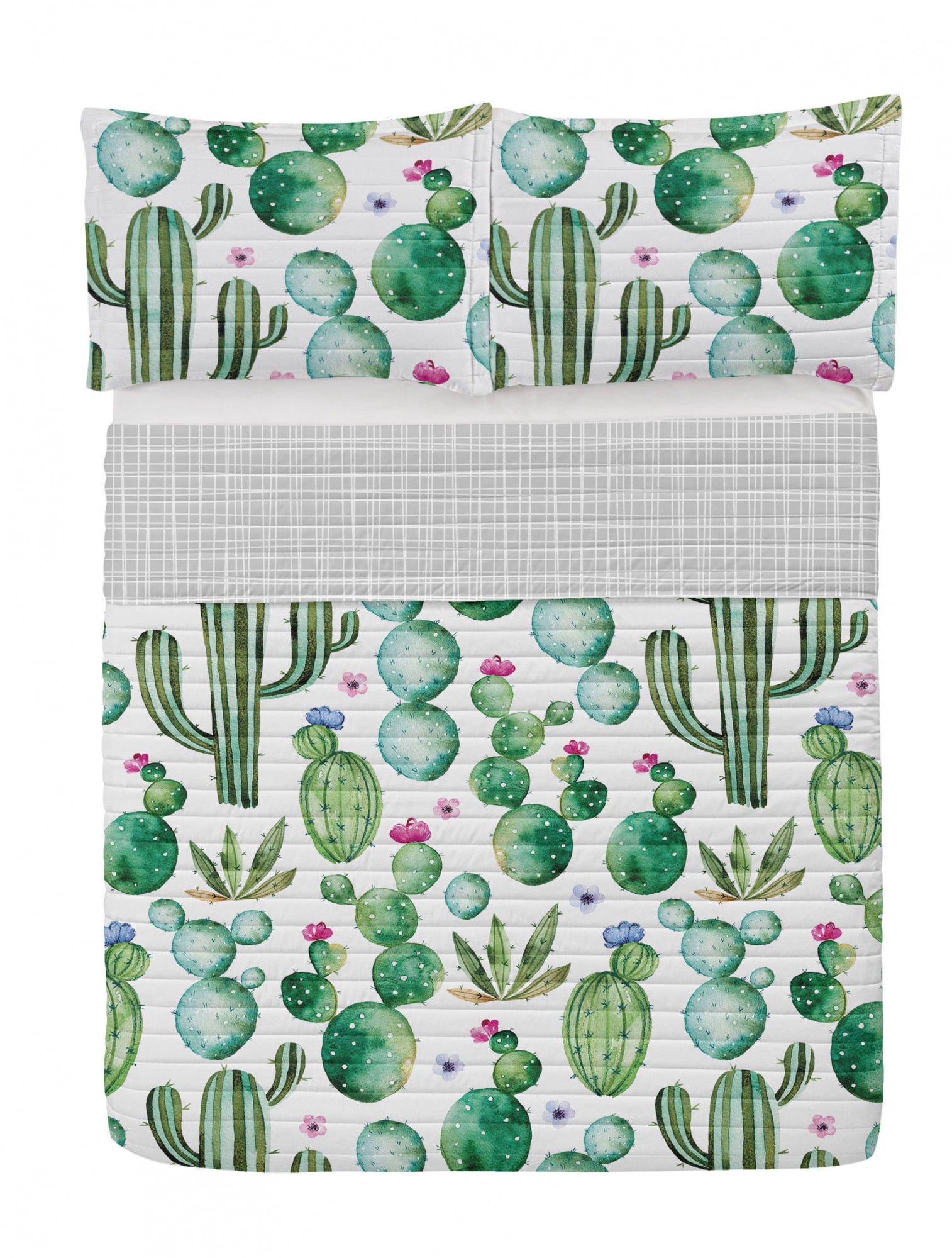 Green Reversible Bedspread Set, Mexican Texas Cactus Plants Spikes ...
