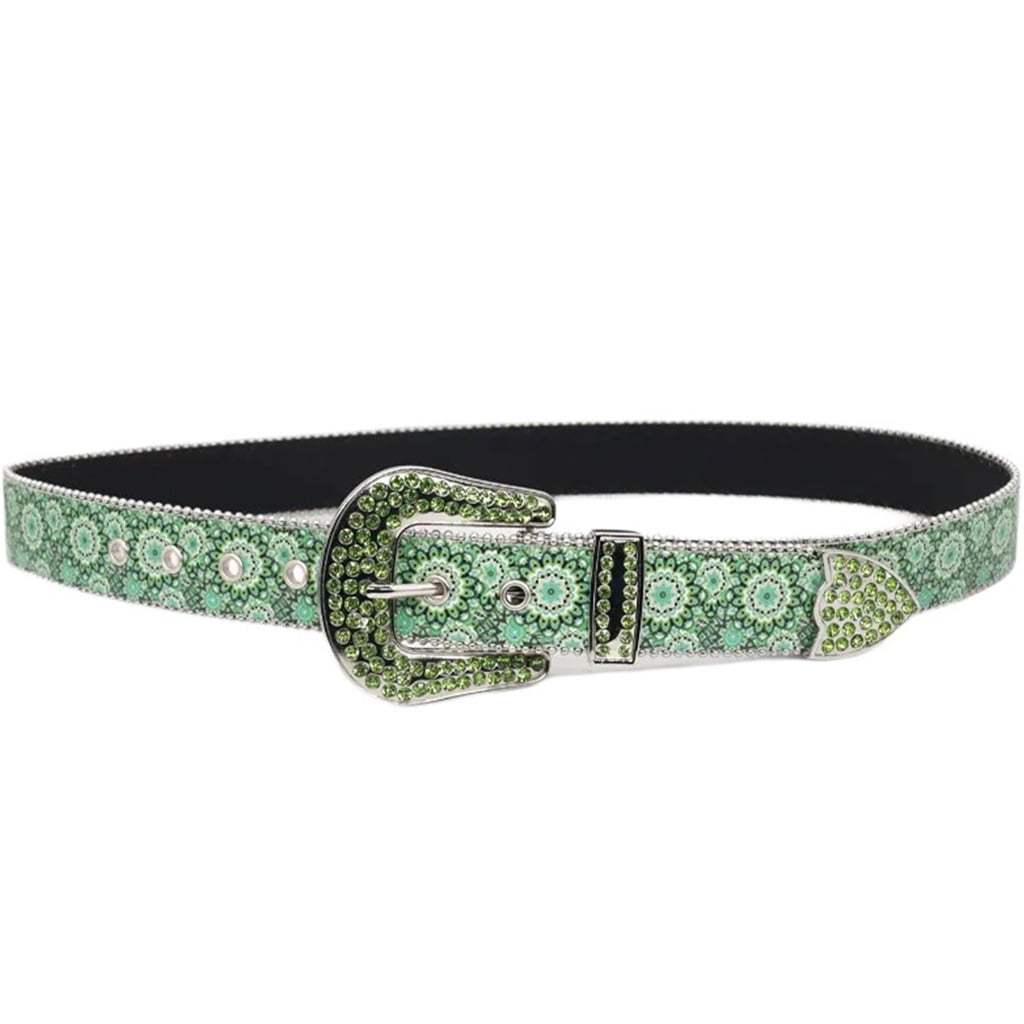 Green Rhinestones Belt Jeans Waistband Punk Studded Belt Modern ...
