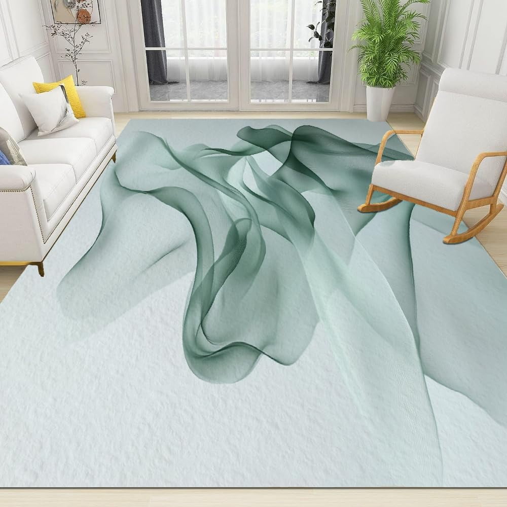Green Ribbon Area Rug Light Green Simple Fashion Bedroom Rug Low Pile ...