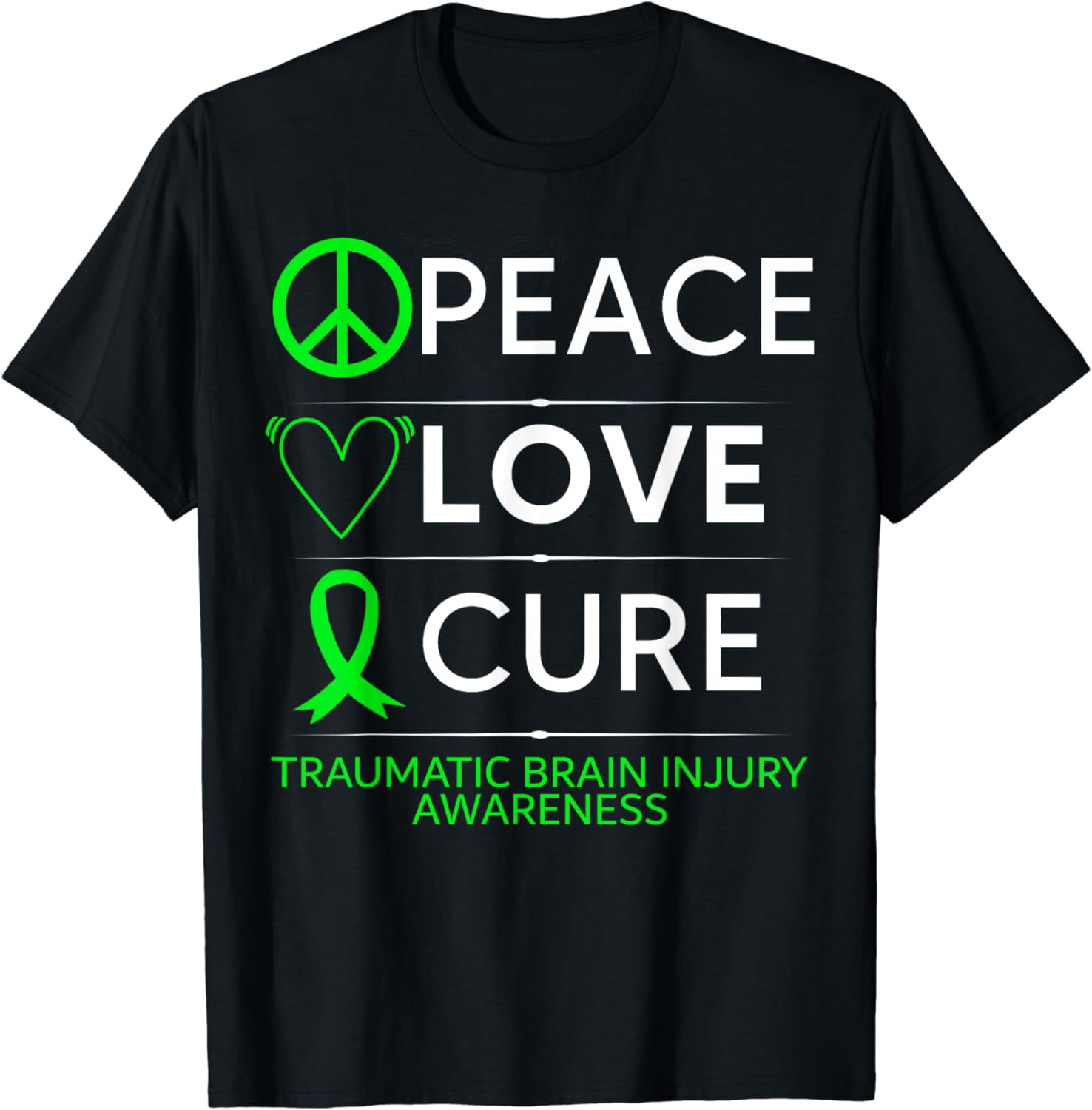 Green Ribbon Peace Cure Traumatic Brain Injury Awareness T-Shirt ...