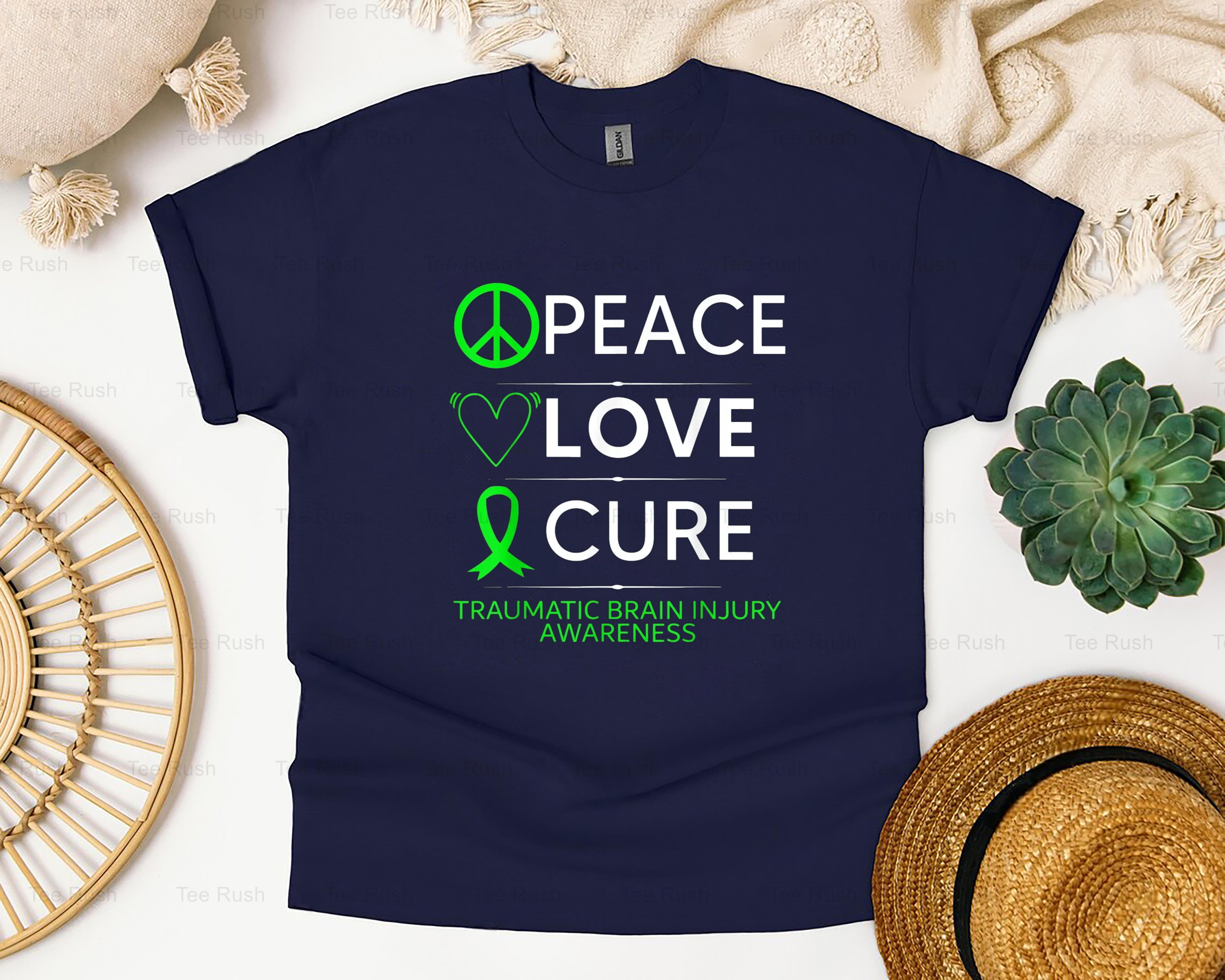 Green Ribbon Peace Cure Traumatic Brain Injury TBI Awareness Support,T ...