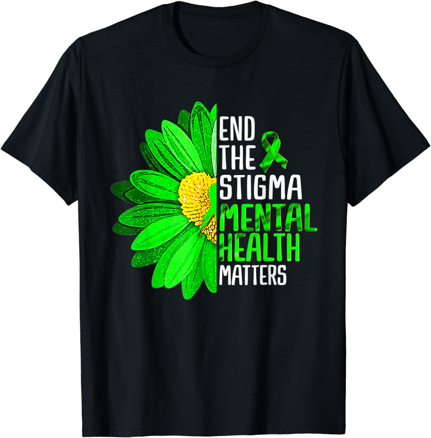 Green Ribbon Sunflower Mental Health Awareness T-Shirt - Walmart.com