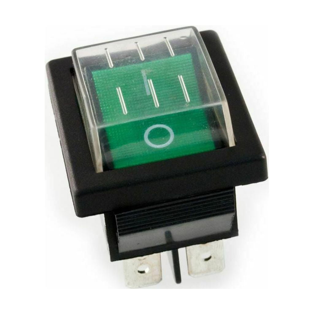 Green Rocker Switch With Water Proof Cover, 4 Pins, 16A 250V AC DPST ...