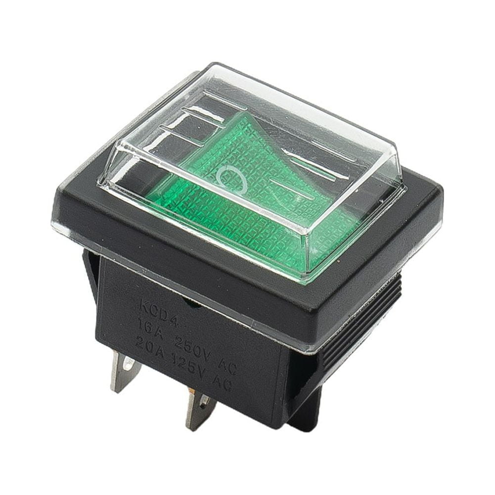 Green Rocker Switch for Waterproof Cover, 4 Pins, 16A 250V AC DPST ...