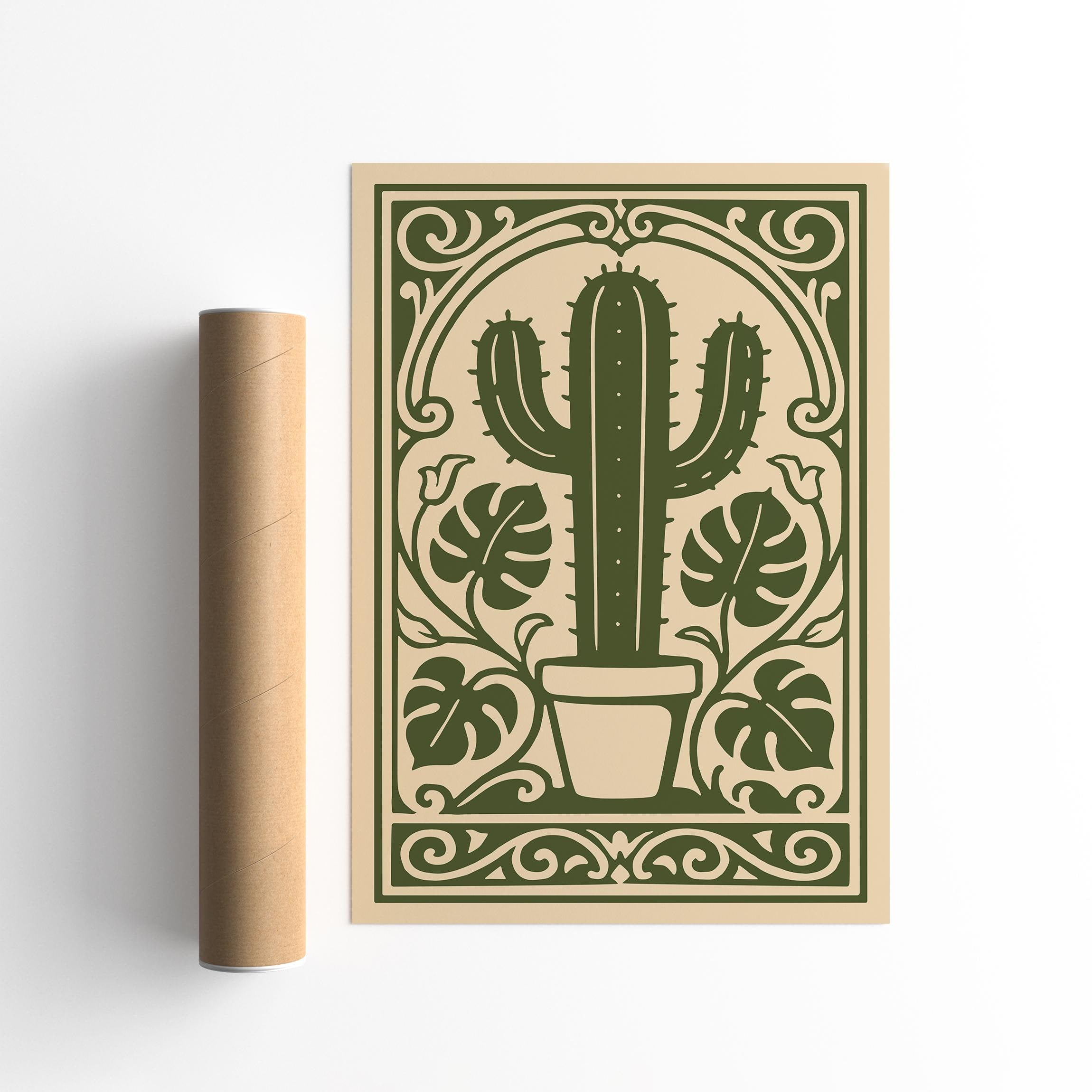 Green Rococo Cactus Print: Vintage Botanical Wall Art UNFRAMED Poster ...