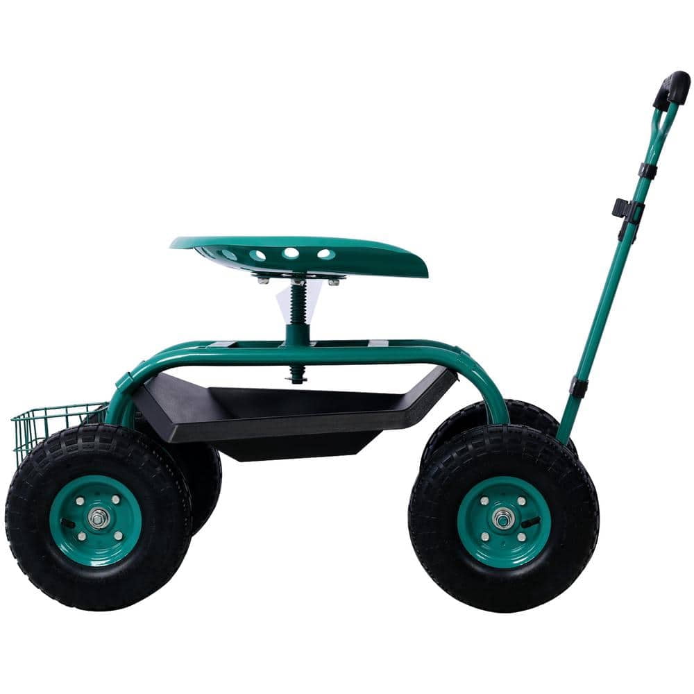 Green Rolling Garden Scooter Garden Cart Seat with Wheels and Tool Tray ...