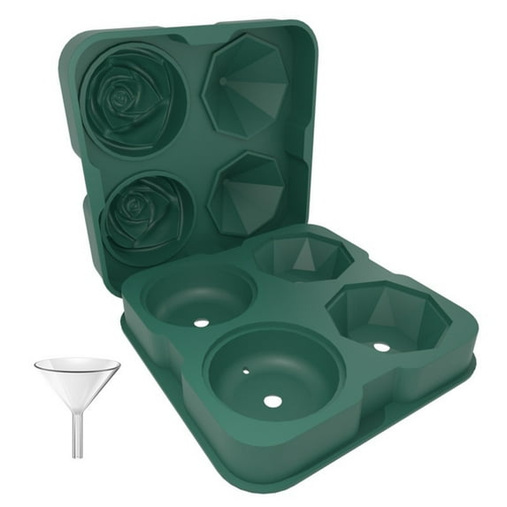 Green Rose Diamond Ice Cube Tray Silicone Mold With Large 4 Hole Shapes ...