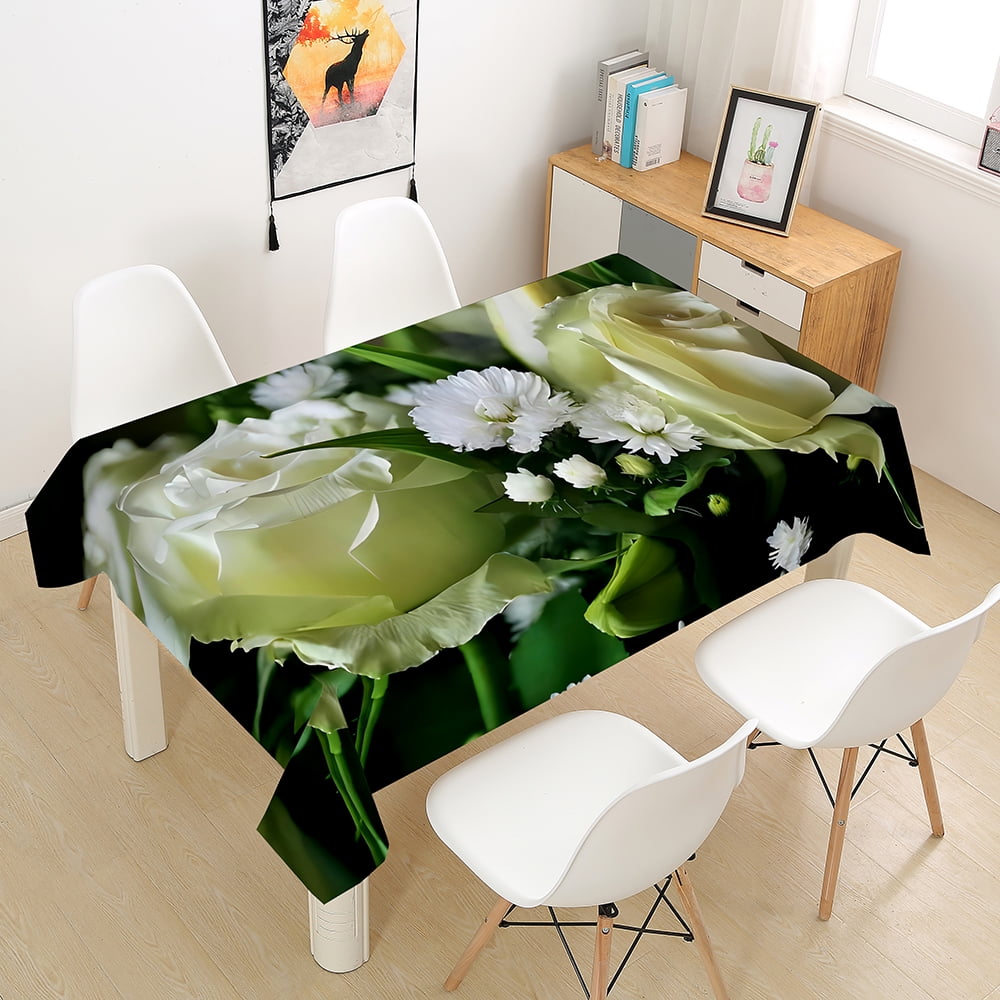 Green Rose Tablecloth Floral Party Table Cloth Cover for Dining Table ...