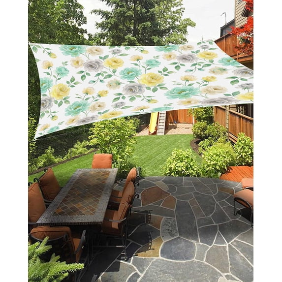 Green Roses Sun Shade Sail 8'X10' Watercolor Green Yellow Grey Floral ...