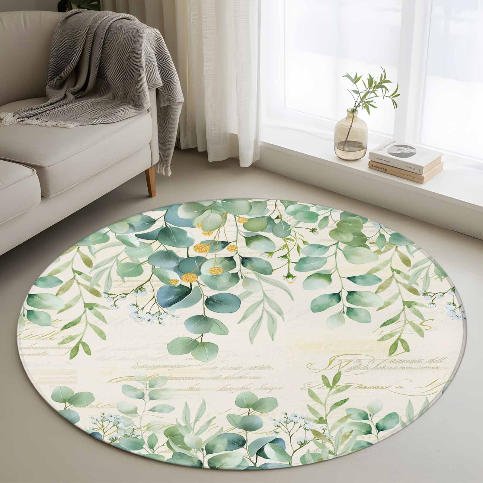 Green Round Rug 3ft Washable Circle Entryway Rugs Non Slip Eucalyptus ...