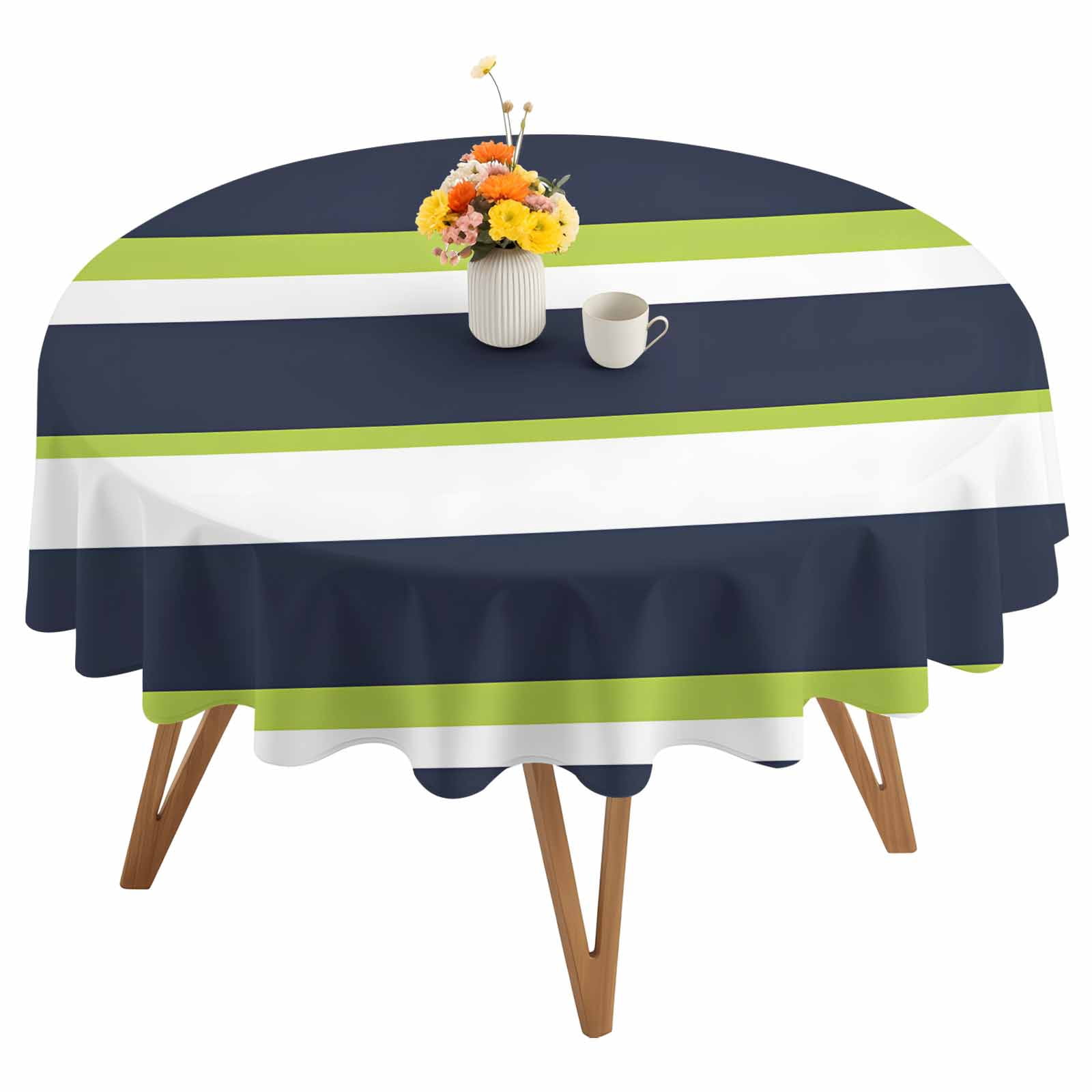 Green and Round Tablecloth 54 inches Navy Blue Stripe Abstract ...
