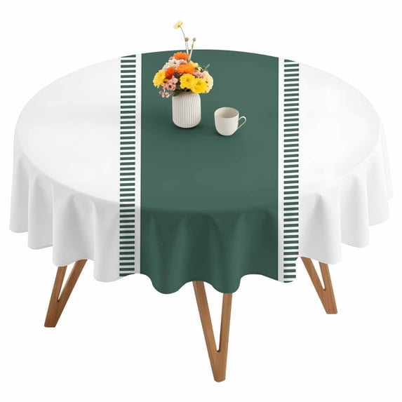 Green Round Tablecloth 54 inches Stripes Solid Color Waterproof Oil ...