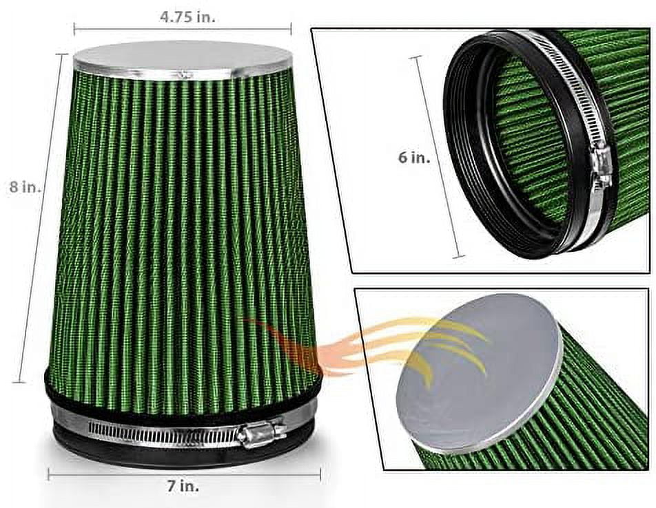 Green Rtunes Racing Inlet Short/Truck Air Intake Cone Replacement ...