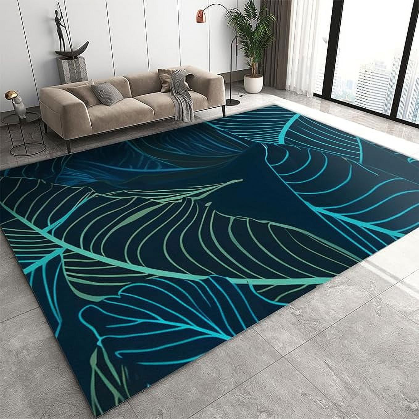 Green Rug, Luxury Gold And Natural Tropical Leaves Area Rugs, Golden ...