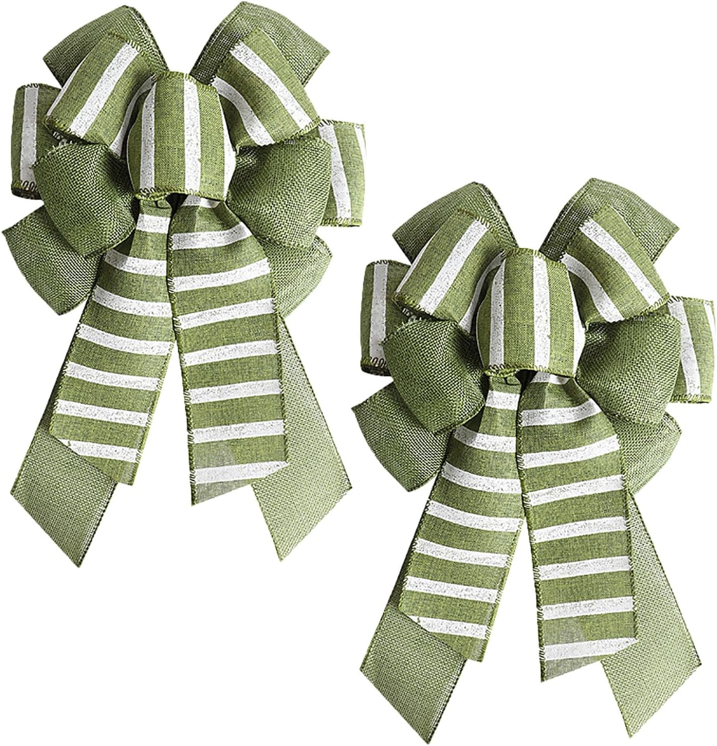 Green Rustic Jute Bows Stripe Burlap Wreaths Bows Christmas Tree Topper ...