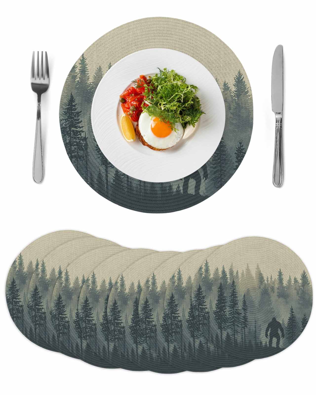 Green Rustic Misty Forests Round Table Placemats set of 8, Gorillas ...