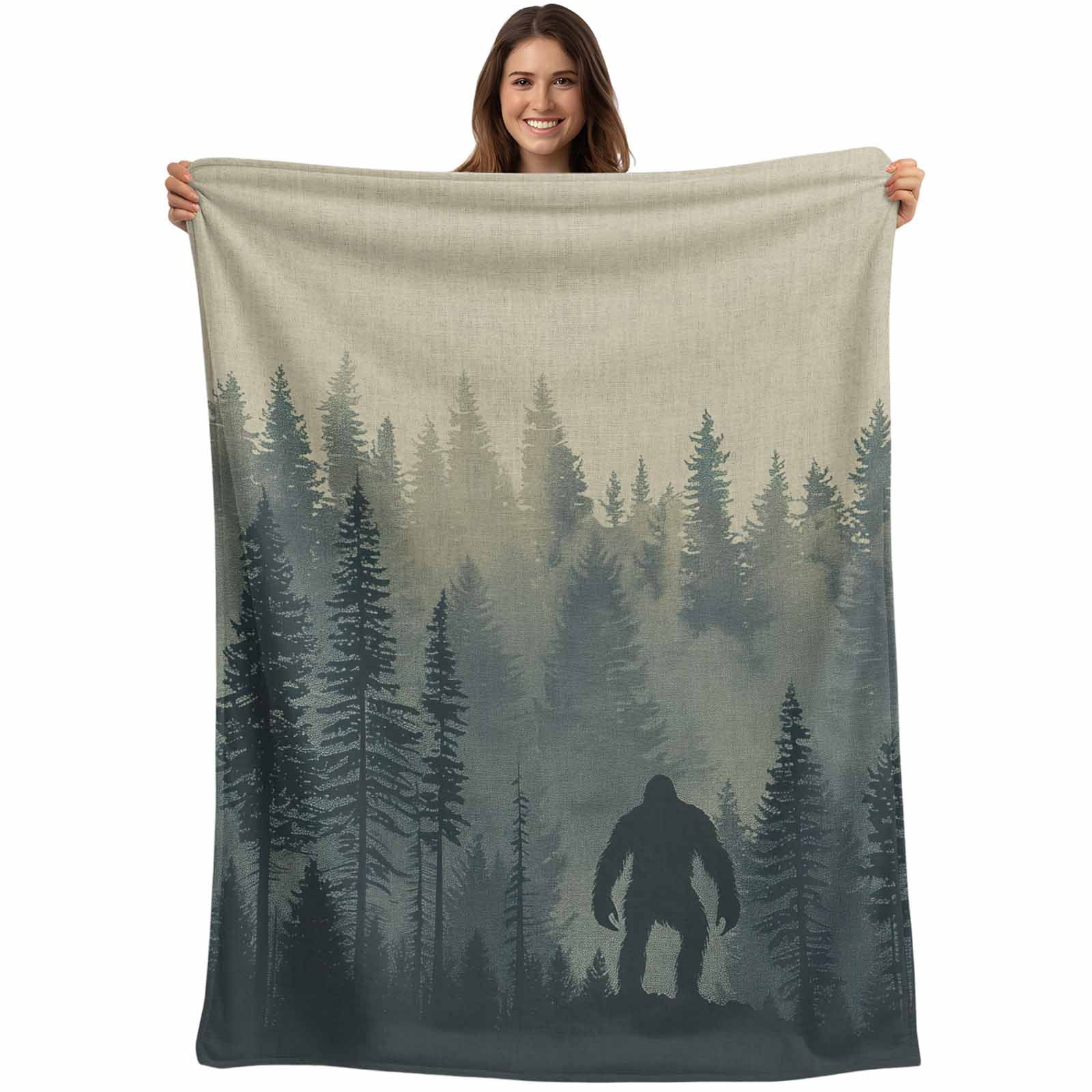 Green Rustic Misty Forests Throw Blankets, Gorillas Silhouette Soft ...