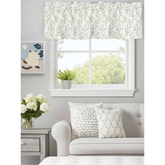 Green Sage Leaves Branches Flower Valances for Windows,Rod Pocket ...
