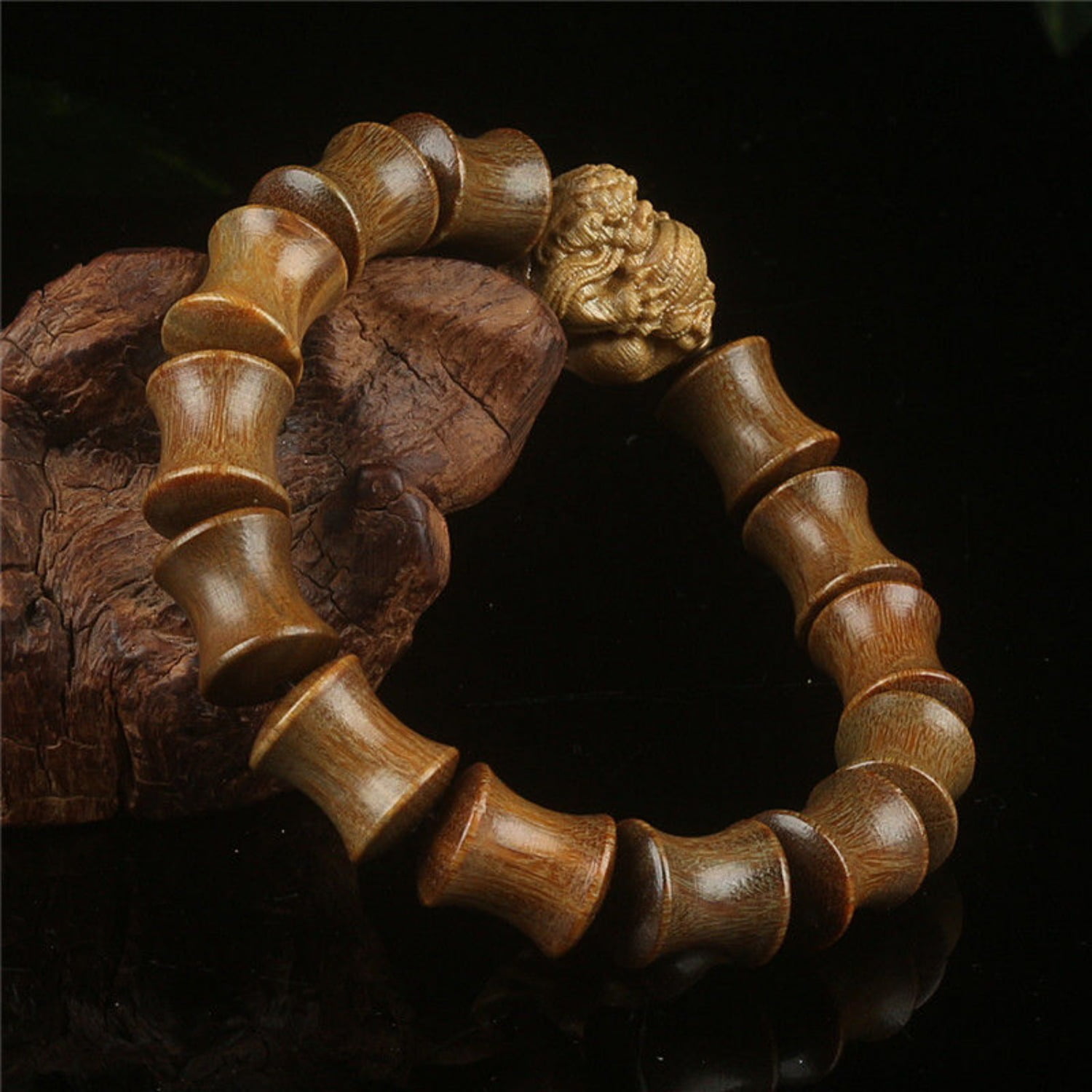 Green Sandalwood Pixiu Bracelet Bamboo Style Unisex Chinese Vintage Jewelry Feng Shui Protection ...