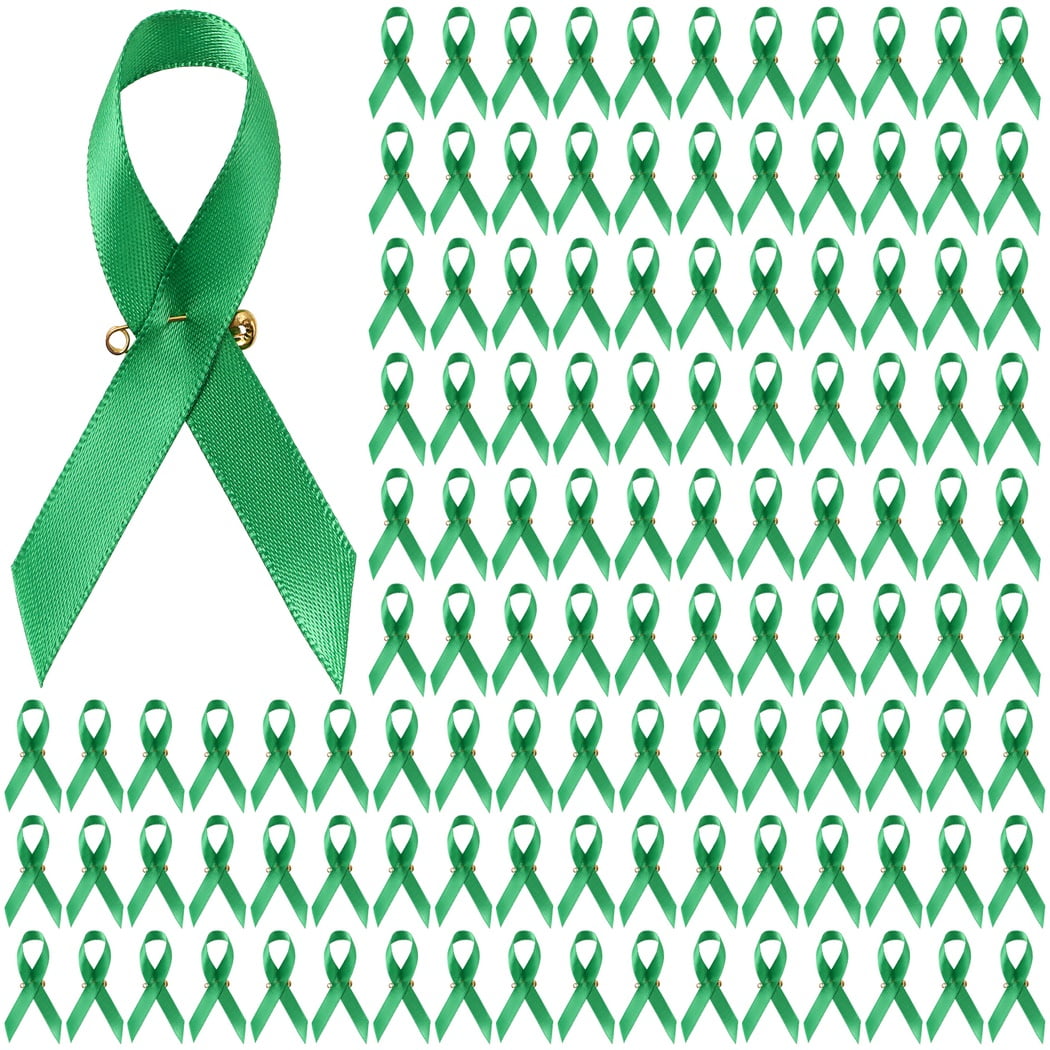 Bulk Pack of 300 Green Satin Awareness Ribbons, Recognition Pins for ...