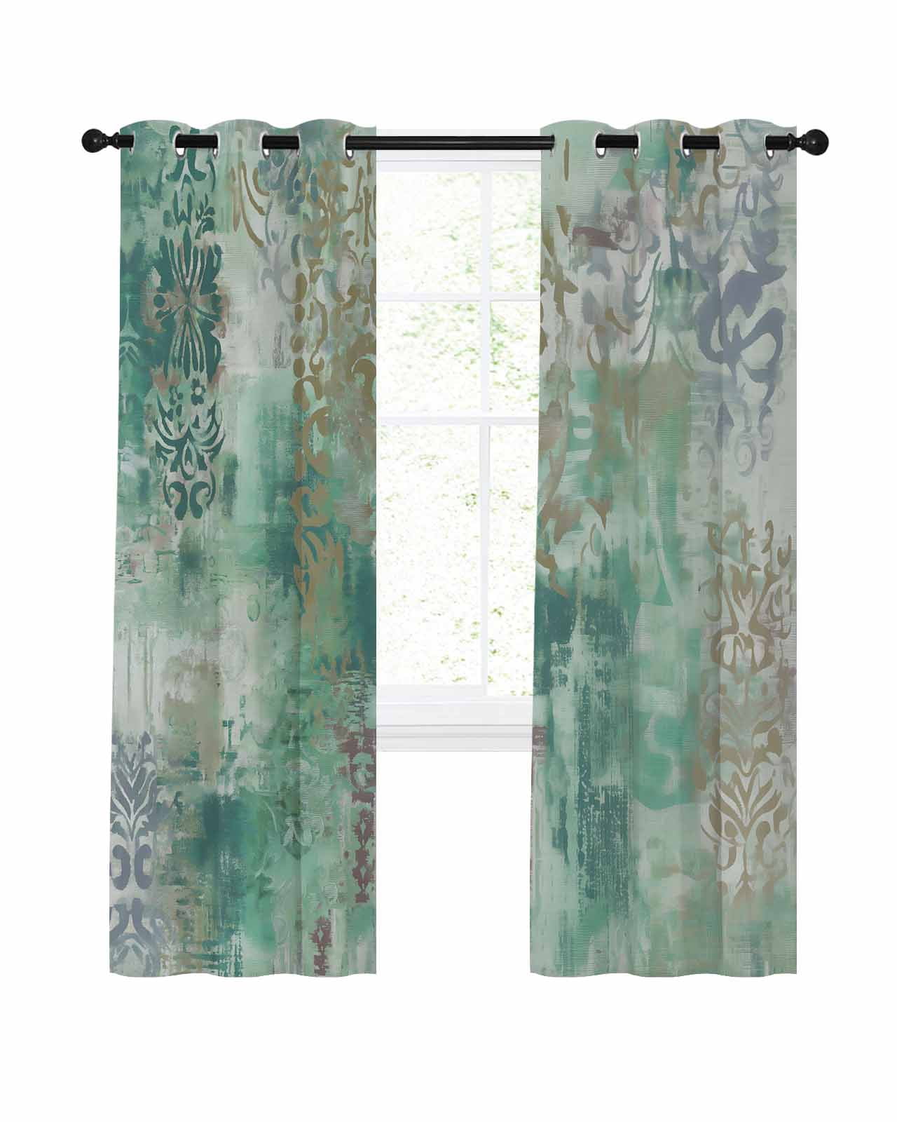 Green Satin Texture Blackout Curtains for Bedroom Living Room, Retro ...