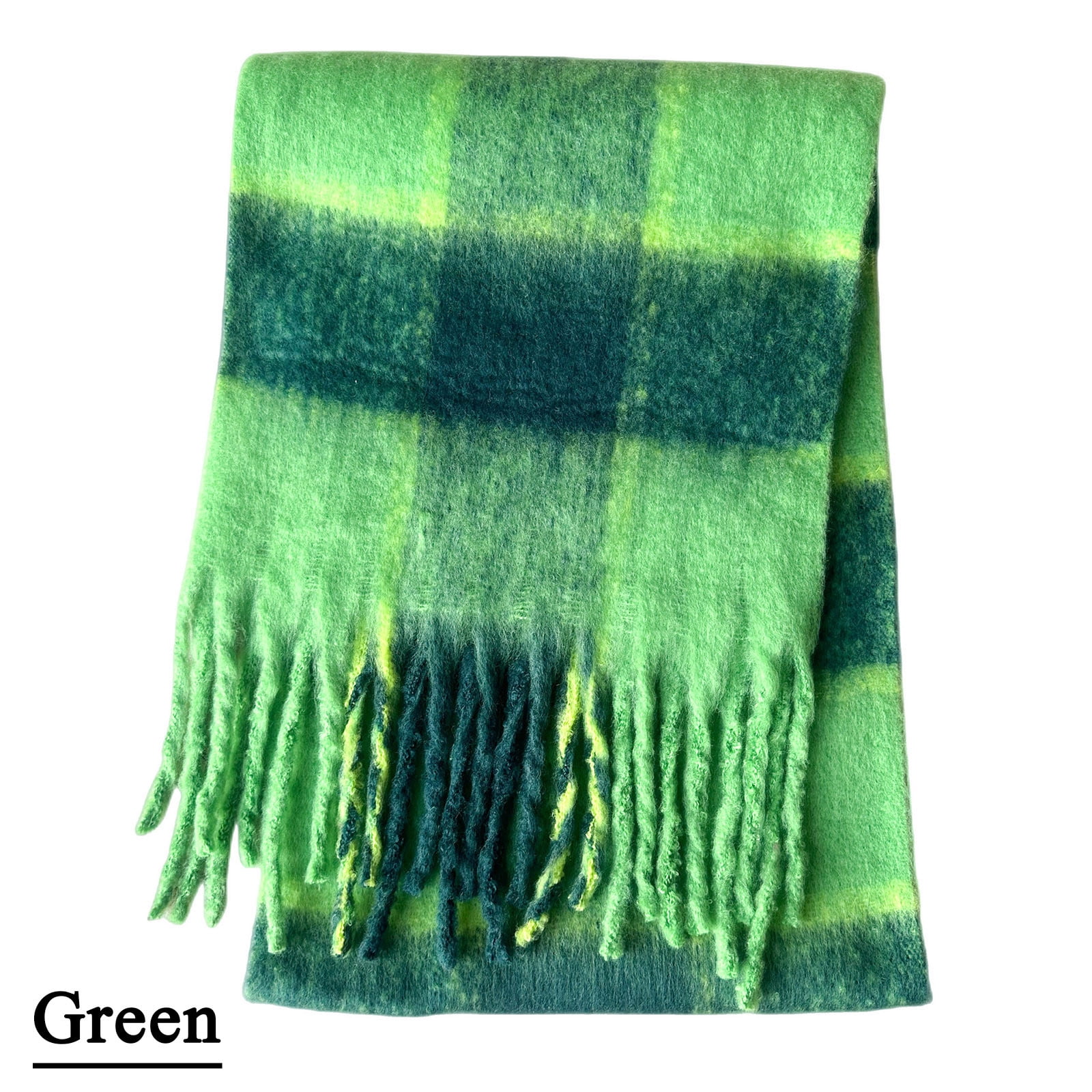 Green Scarfs Scarf Thermal Scarf Fall Winter Scarf Classic Tassel Plaid ...