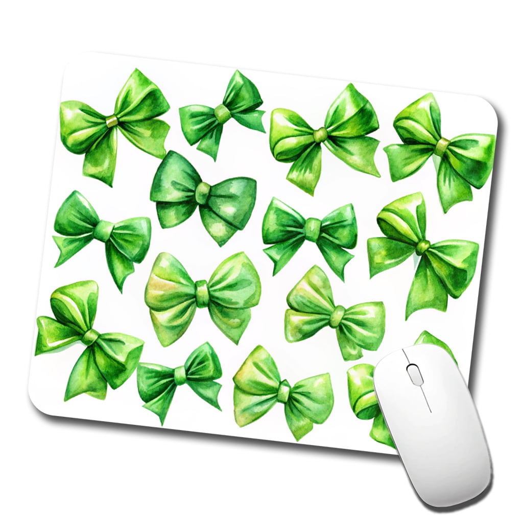 Green Scattered Coquette Bows Watercolor Mouse Pad Low Profile Gaming ...