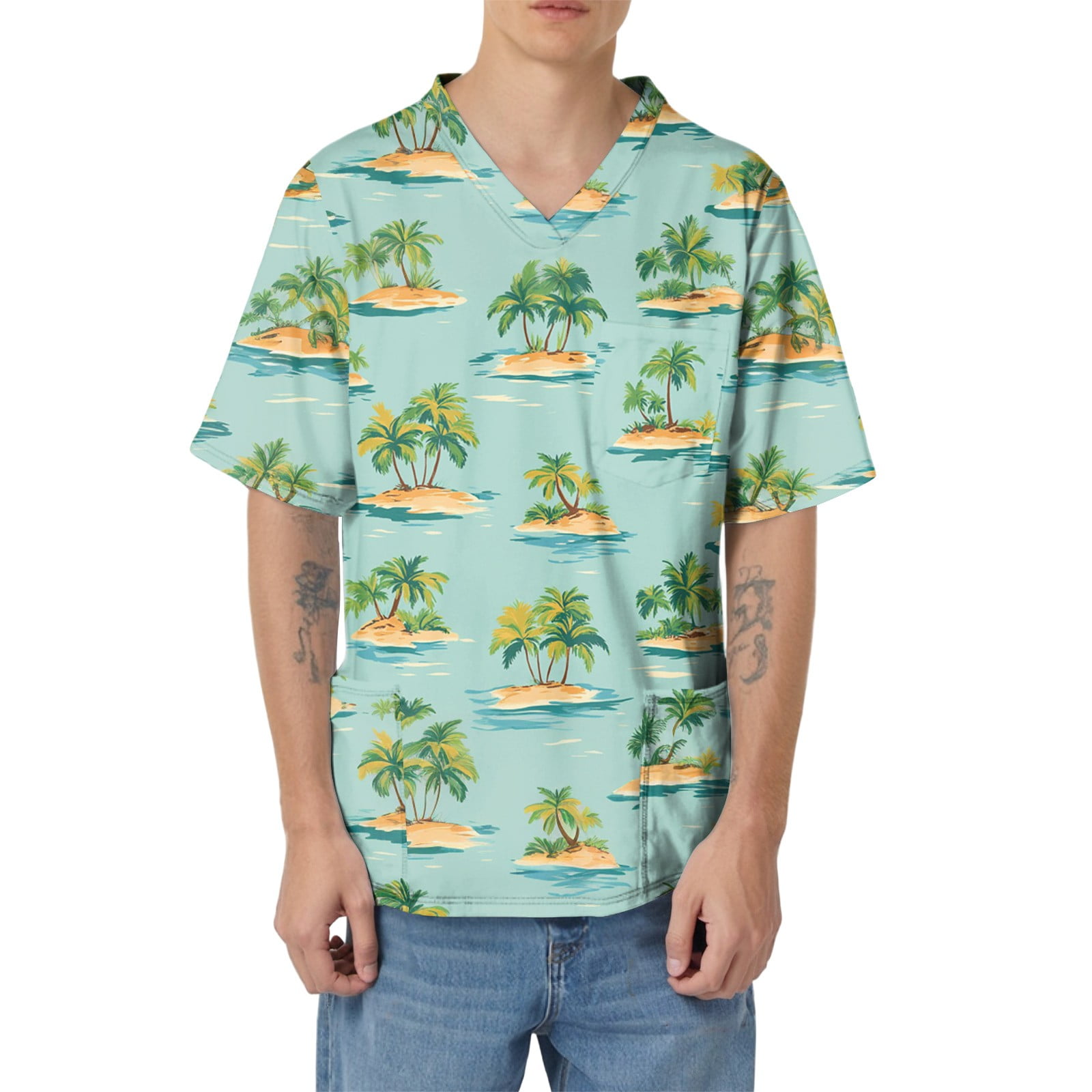 Green Scrubs Outdoor Summer Short Sleeve Scrub Men Cool Plus Size V ...