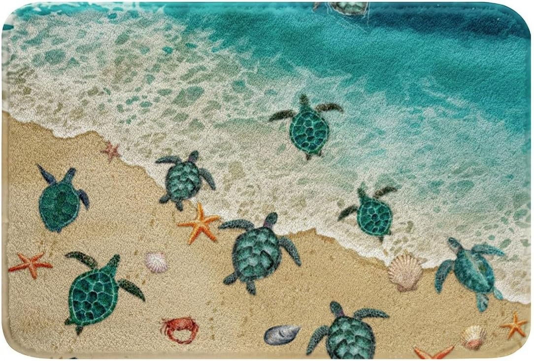 Green Sea Turtle Bath Mat Ocean Hawaii Beach Tropical Bathroom Rugs for ...