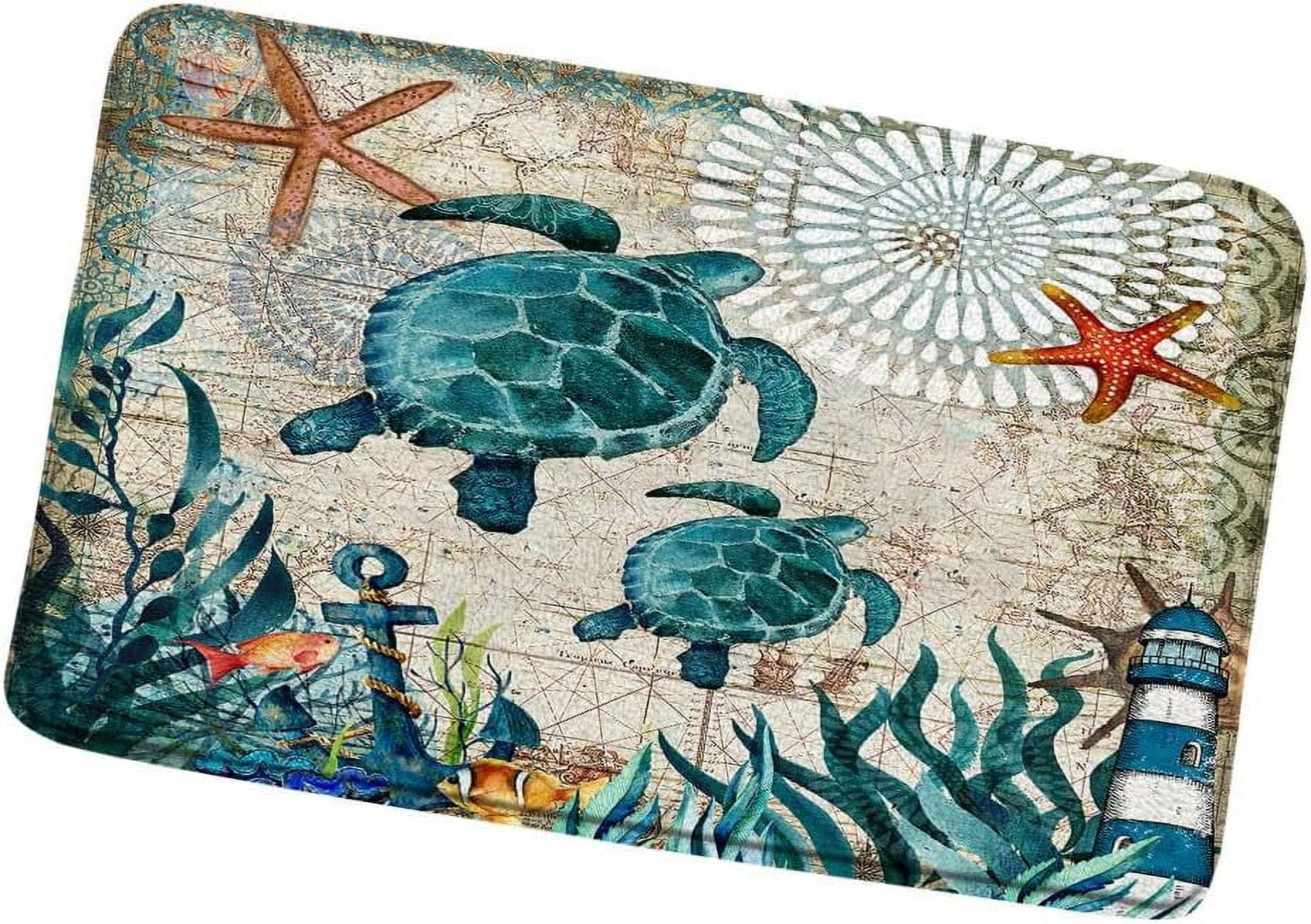 Green Sea Turtle Bath Mats Blue Marine Life Bathroom Rugs Vintage ...