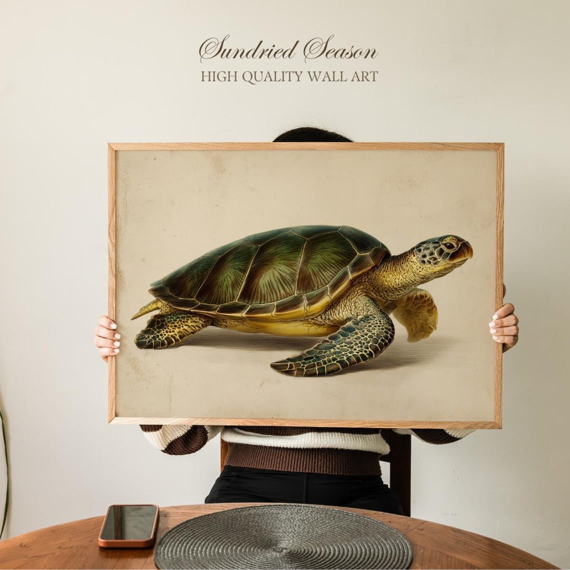 Green Sea Turtle Vintage Illustration Print, Antique Ocean Wildlife Art ...