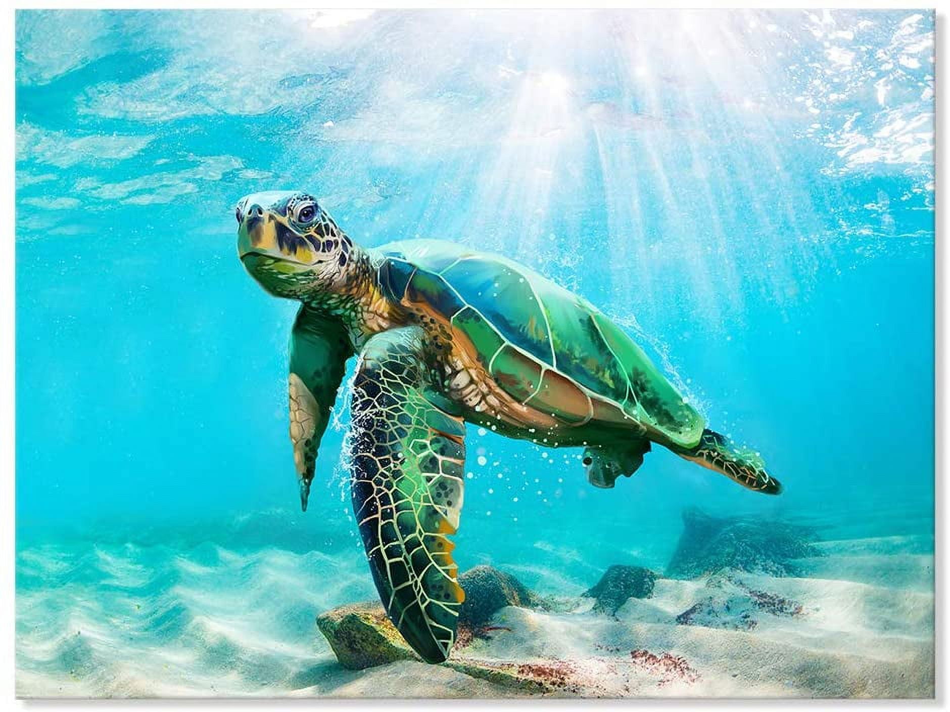 Green Sea Turtle Wall Art Submarine Picture Blue Ocean Animal Painting ...
