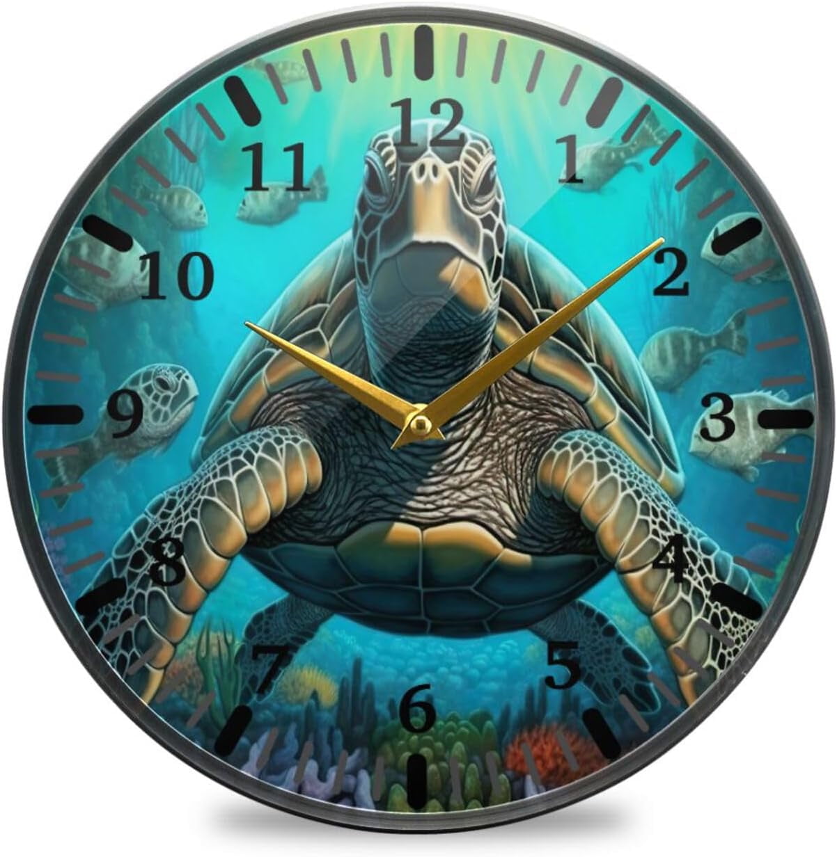 Green Sea Turtle Wall Clock Silent Non-Ticking Round 12 Inch Quartz ...