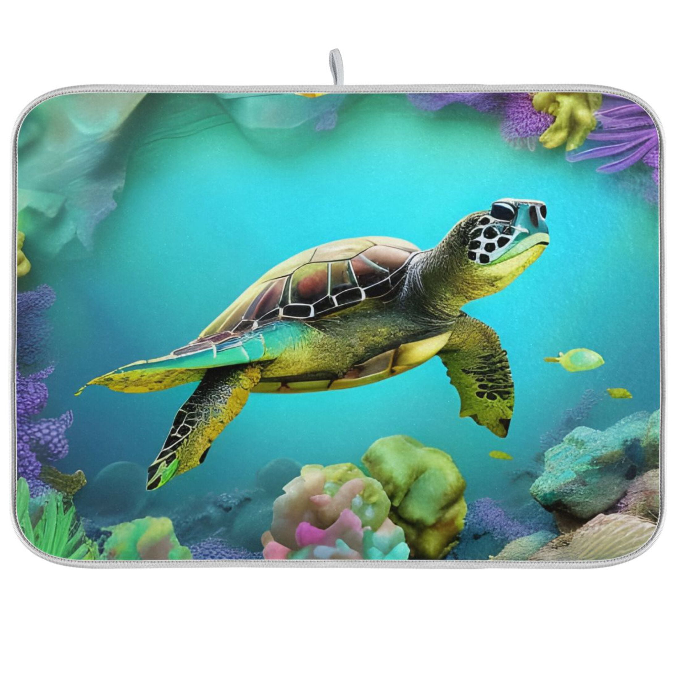 Green Sea Turtle in Ocean Dish Drying Mat Microfiber Kitchen Pad Large ...