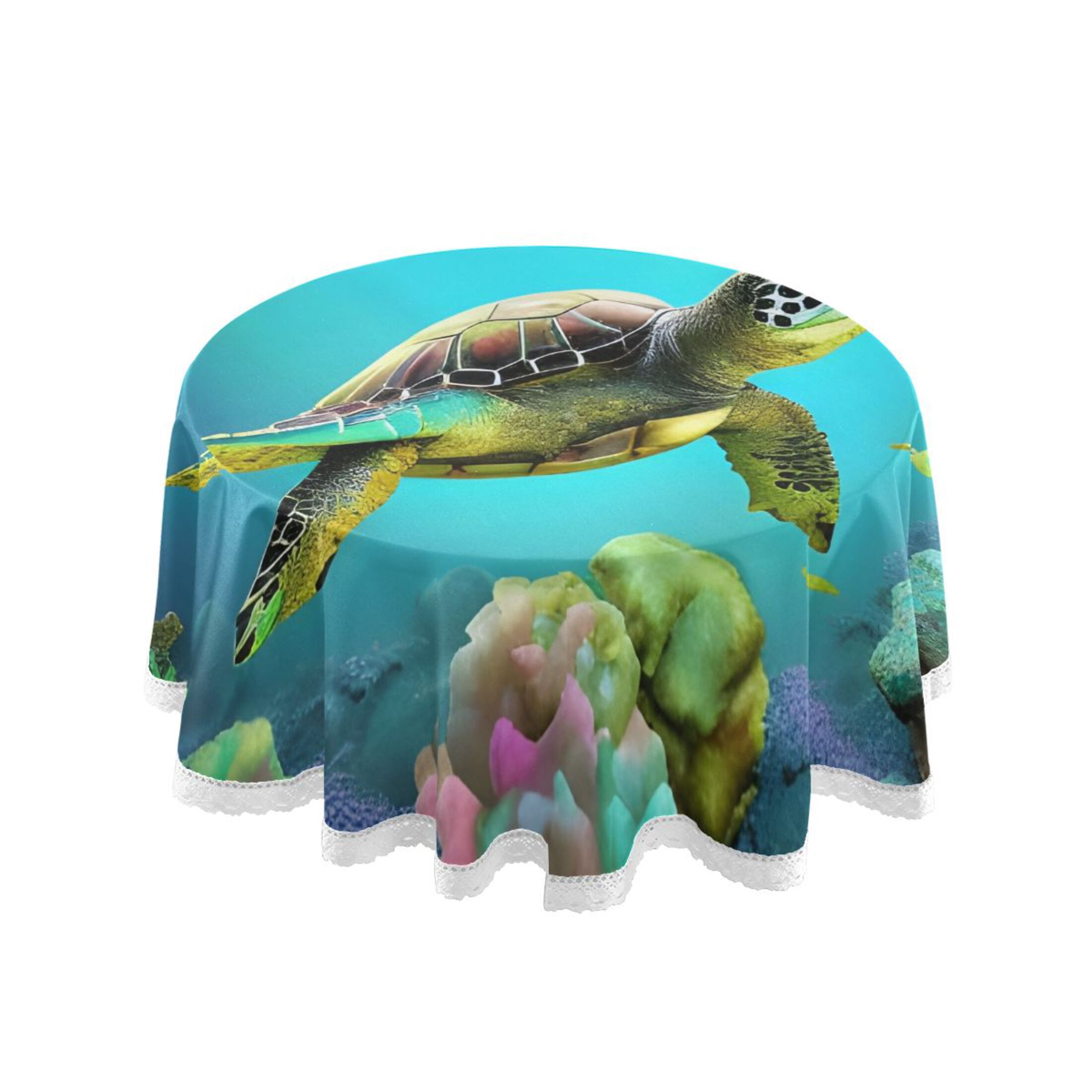 Green Sea Turtle in Ocean Round Tablecloth 60" Reusable Circle Table ...