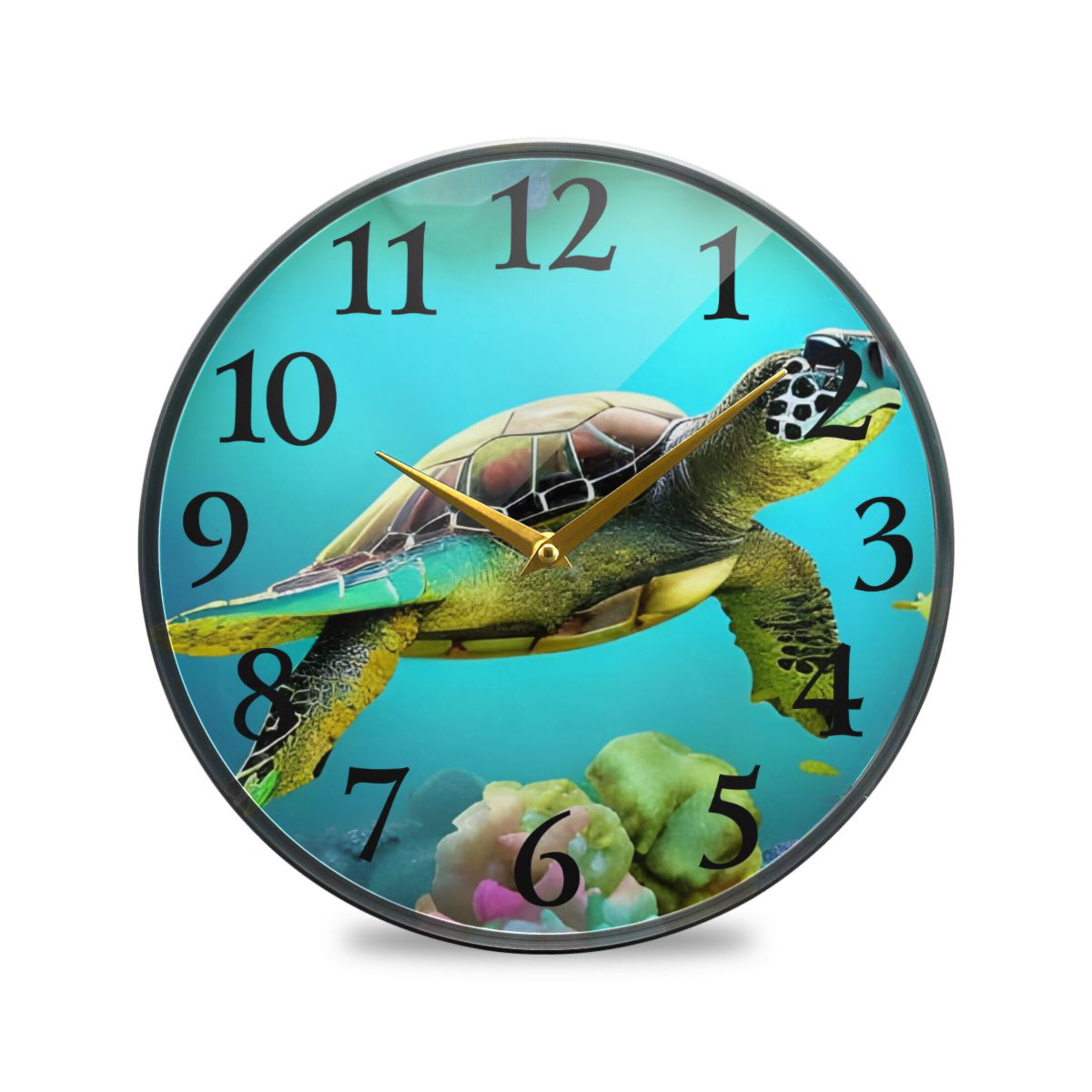 Green Sea Turtle in Ocean Wall Clocks Battery Operated 11.9 Inch Round ...
