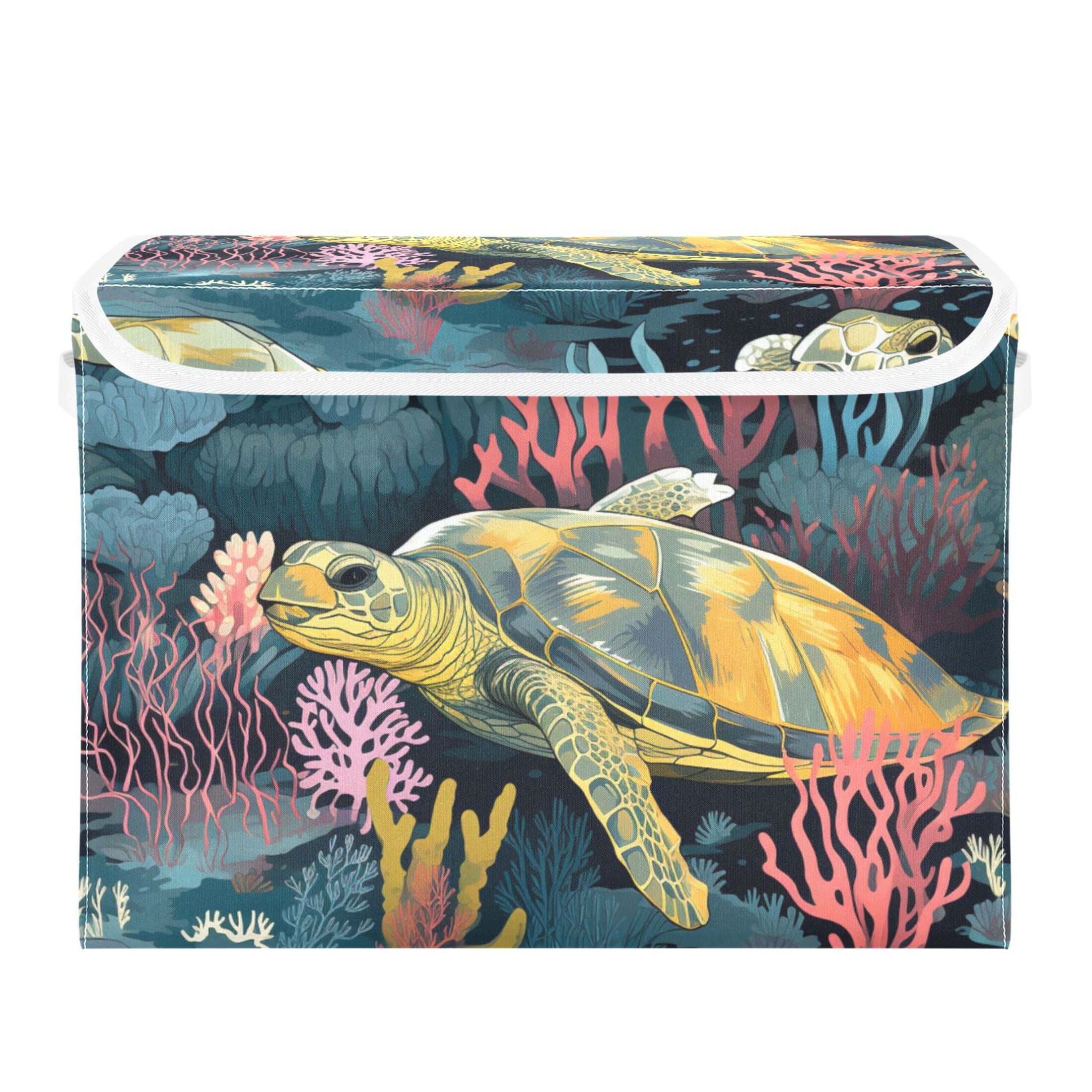 Green Sea Turtle in The Sea Large Storage Bins with Linen Collapsible ...