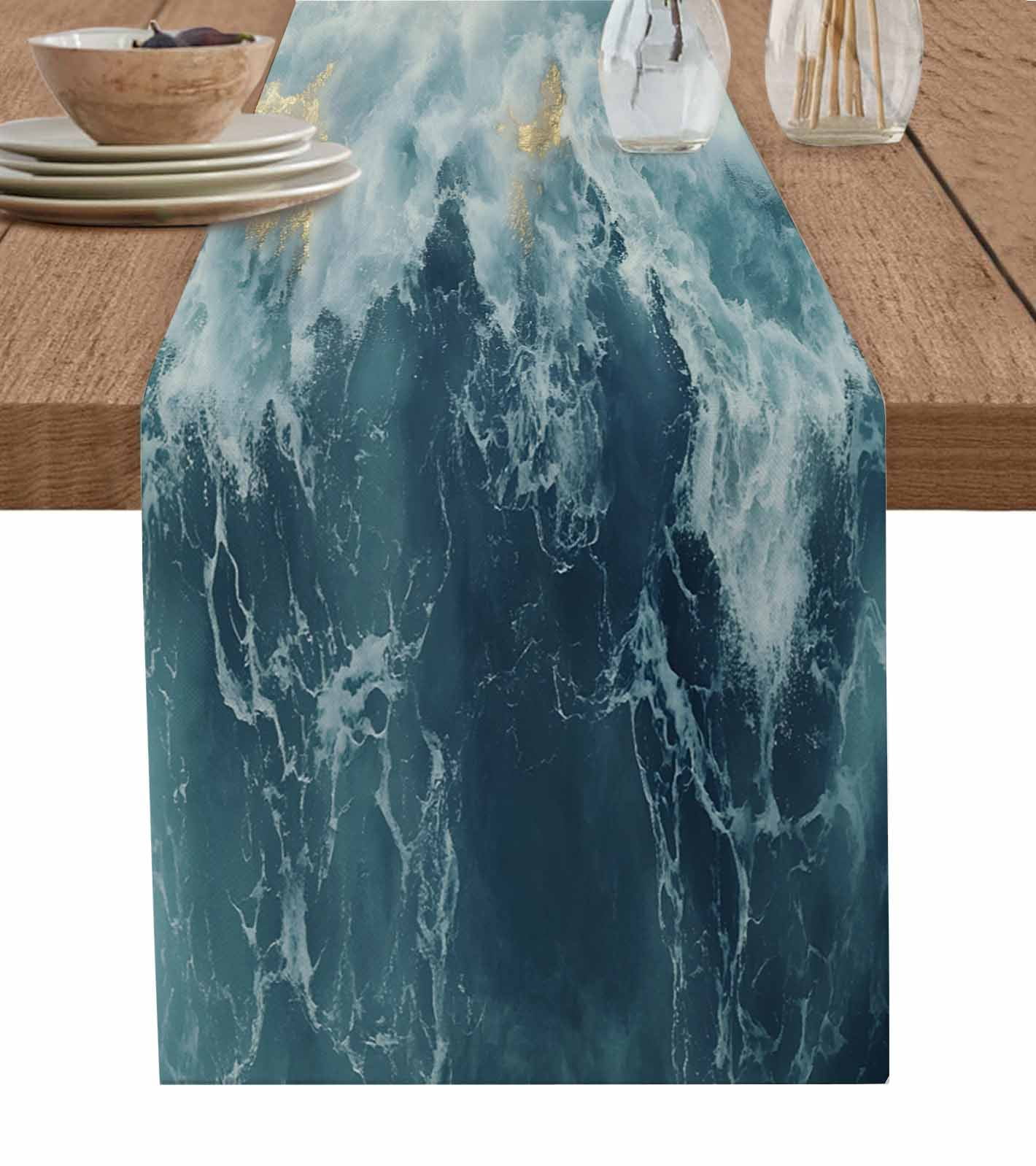 Green Sea Wave Table Runner-Cotton Linen- 72 Inch Holiday Dresser ...