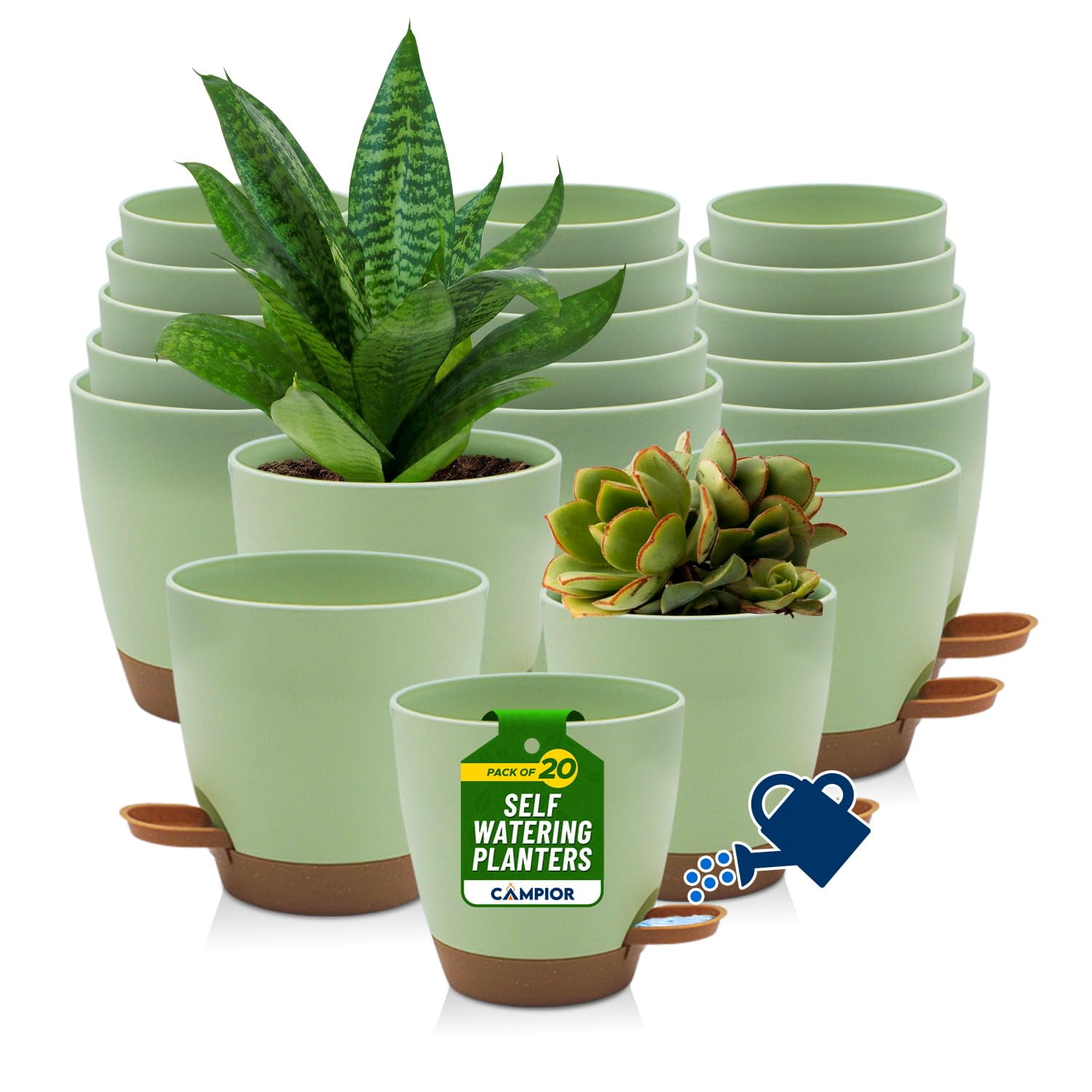 Green Self Watering Pots 20 Pack, Indoor and Plant Pots with Wick Rope ...