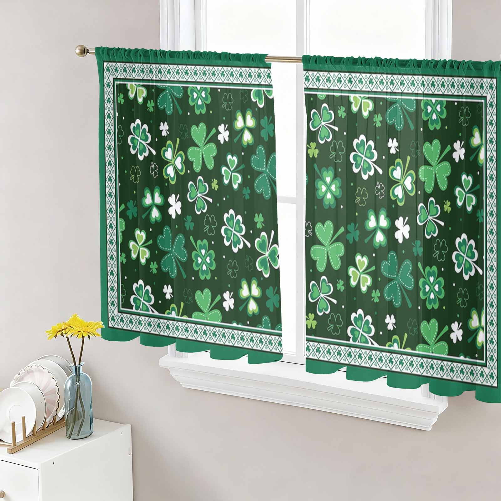 Green, Semi Sheer Curtains 45 Inch Length 2 Panels Set, St. Patrick's ...