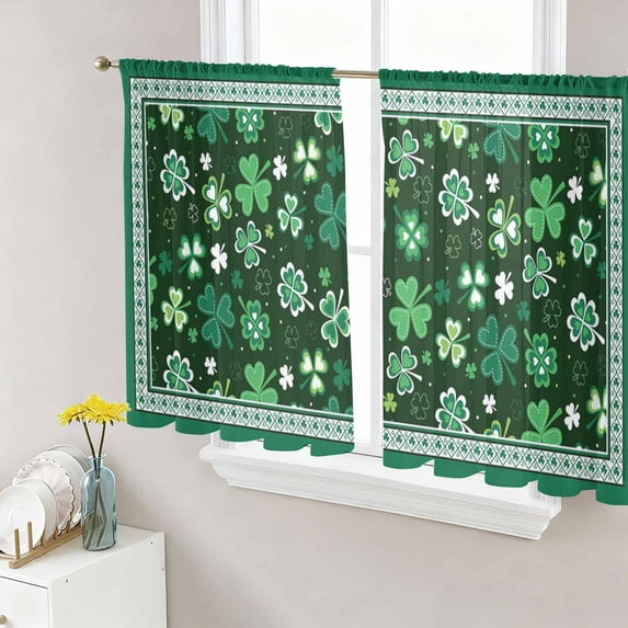 Green, Semi Sheer Curtains 45 Inch Length 2 Panels Set, St. Patrick's ...