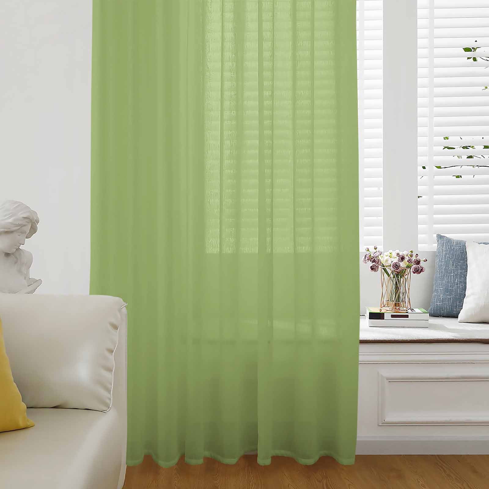 Green Semi Sheer Curtains Drapes for Living Room, Bedroom, French Doors ...