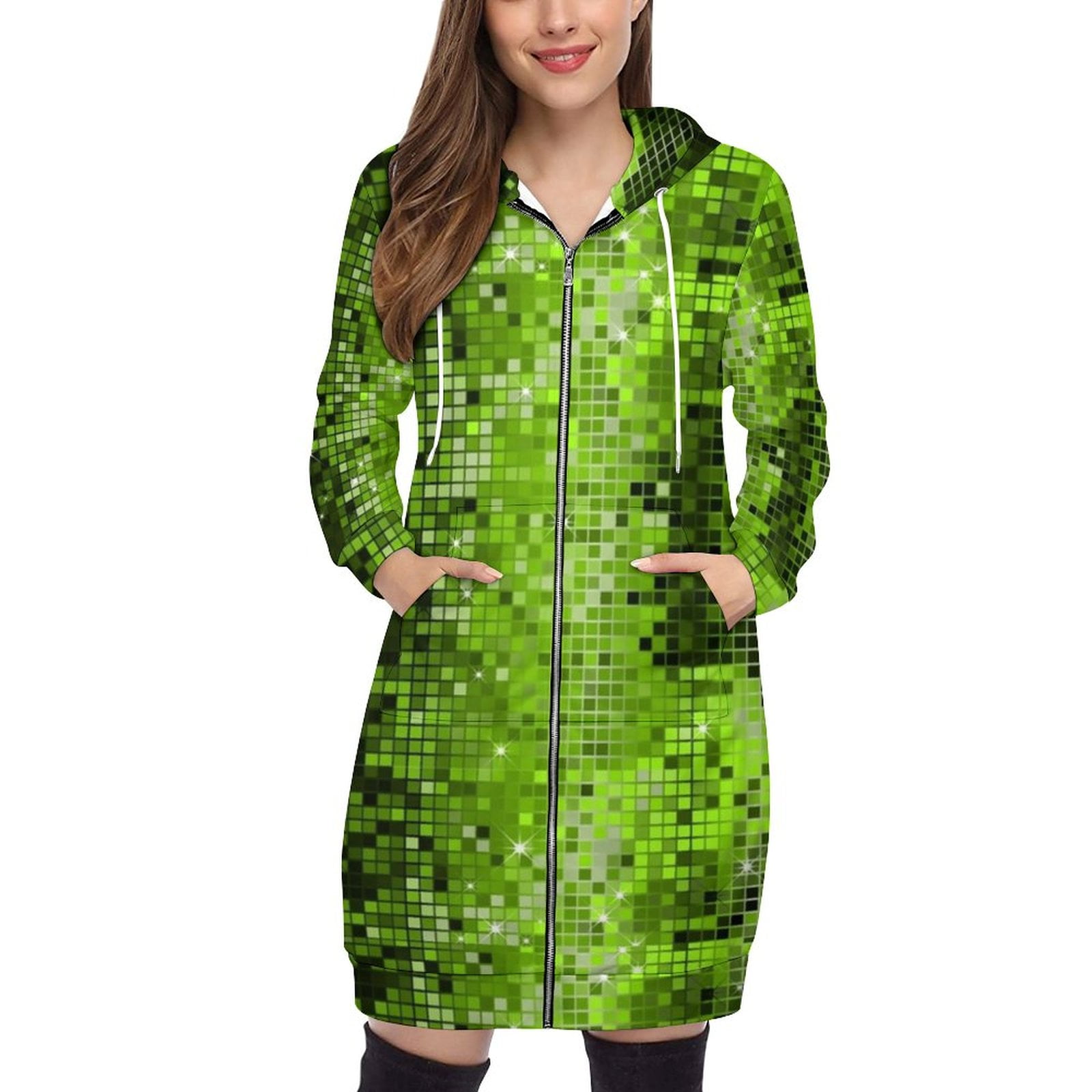 Green Sequence Look Geometric Glitterpattern Hooded Sweatshirt Men And ...