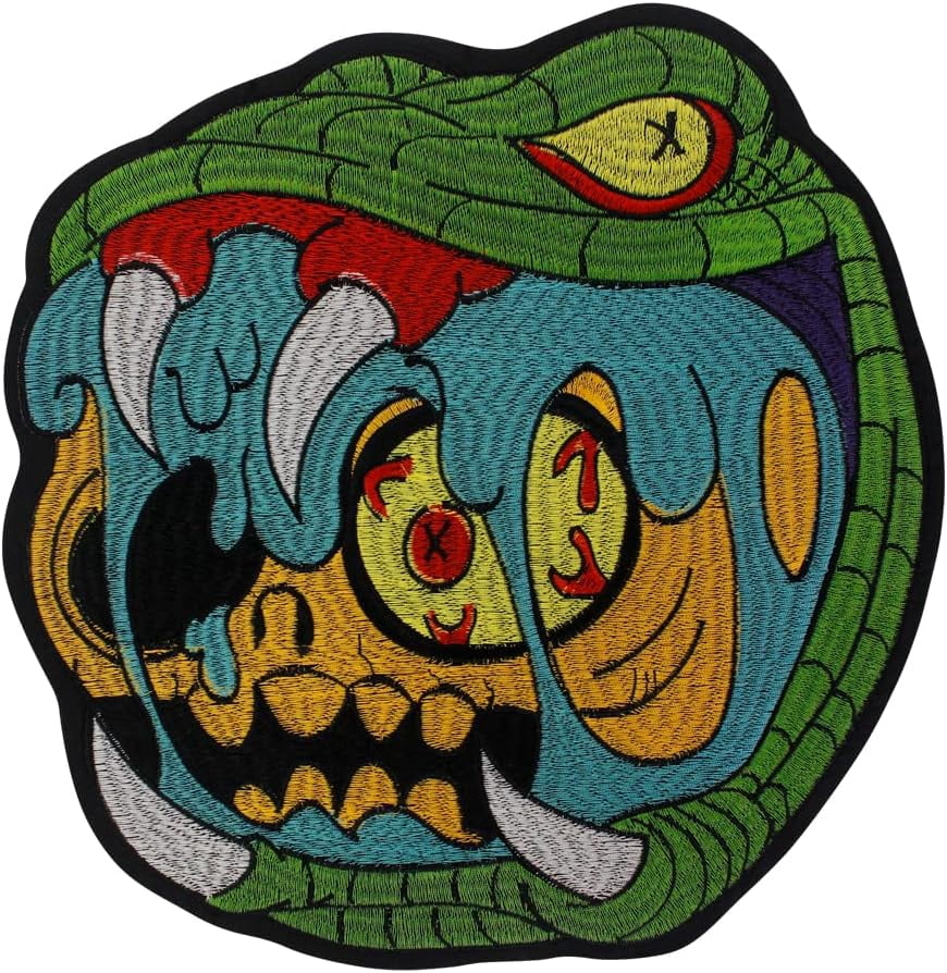 Green Serpent Head Embroidered Patch Angry Snake Iron-On Applique ...