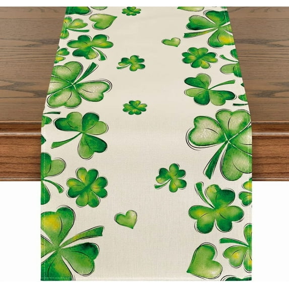 Green Shamrock Bushes St. Patrick''s Day Table Runner, Seasonal Spring ...