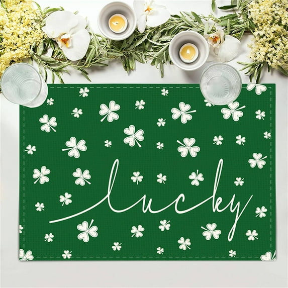 Green Shamrock St. Patrick's Day Placemats,Bufflao Plaid Shamrock St ...
